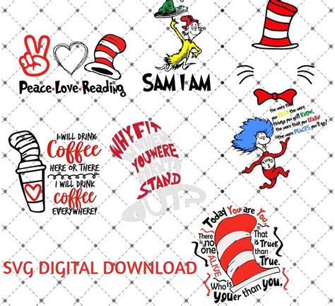 Dr Suess Svg Bundle Cat In The Hat Svg Dr Seuss Teacher Etsy