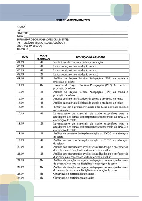Ficha De Acompanhamento FICHA DE ACOMPANHAMENTO ALUNO Studocu