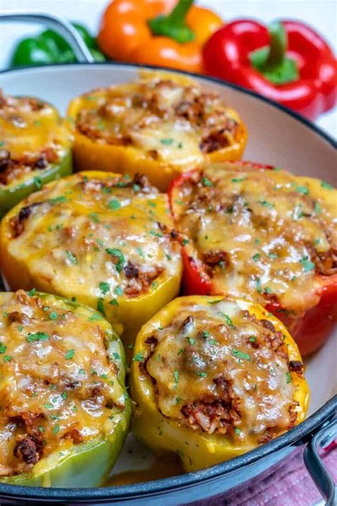Easy Stuffed Bell Peppers With Ground Beef And Rice Recipe Stuffed