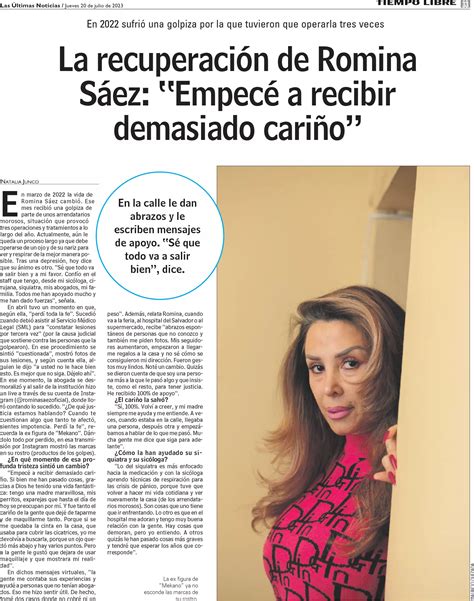 La Recuperaci N De Romina S Ez Empec A Recibir Demasiado Cari O