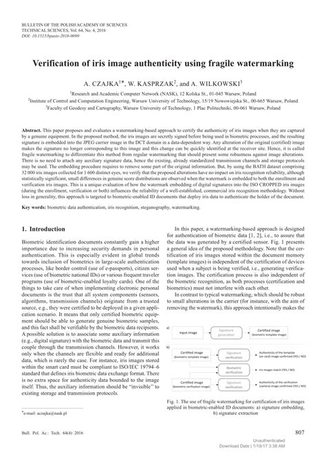 pdf verification of iris image authenticity using fragile watermarking