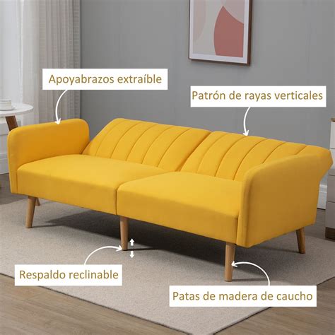 HOMCOM Sofá Cama de 2 Plazas Tela con Respaldo Ajustable en 3