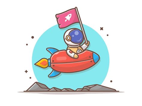 Astronauta Bonita Segurando Bandeira Foguete No Espa O Ilustra O