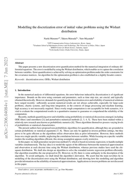pdf modelling the discretization error of initial value problems using the wishart distribution