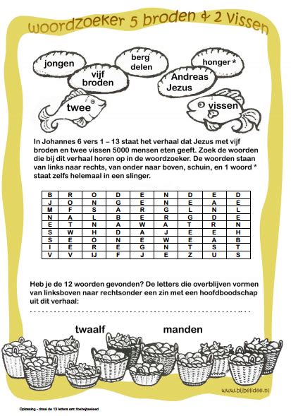 Woordzoeker 5 Broden En 2 Vissen Bijbel Spelletjes Zondagsschool