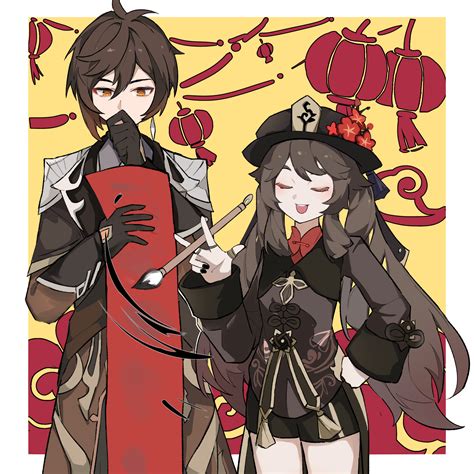 Hu Tao And Zhongli Genshin Impact Drawn By Long Wind Danbooru