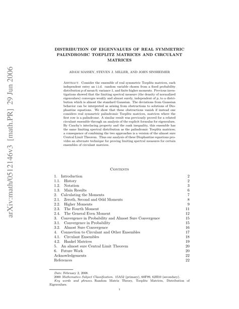 pdf distribution of eigenvalues of real symmetric palindromic toeplitz matrices and circulant