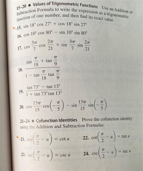 Solved Values Of Trigonometric Functions Use An Addition Or Chegg