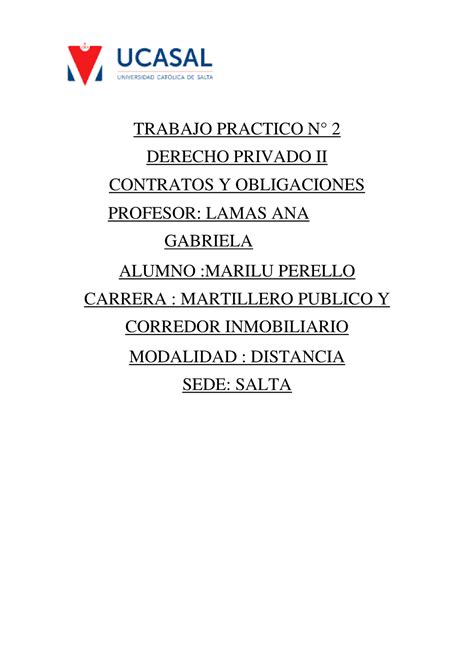 Trabajo Practico N2 Derecho Privado 1 Ucasal Derecho Privado UCASAL