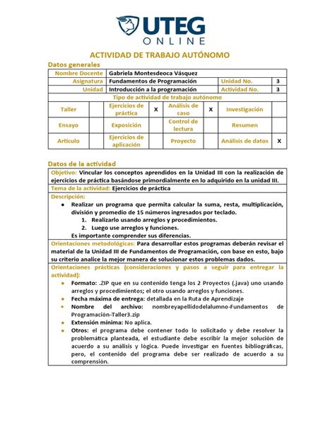 fundamentos de programacion taller u3 pdf programación de computadoras aprendizaje