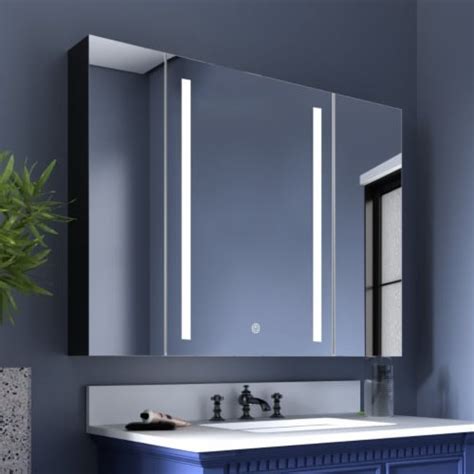 Exbrite 40X30 Inch Led Bathroom Medicine Cabinet Black Surface Mount