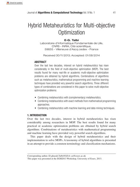pdf hybrid metaheuristics for multi objective optimization