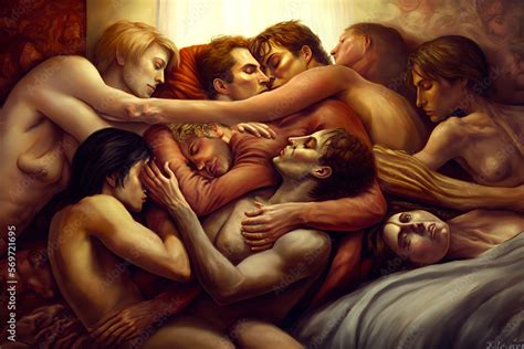 A Beautiful AI Painting Of A Loving Orgy Of Many Men And Women All