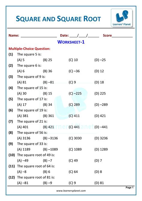 Squares And Square Roots Worksheet Englishworksheet My Id