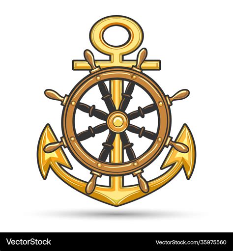 Ship Anchor And Steering Wheel Nautical Emblem Vector Image