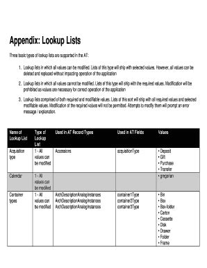 Fillable Online Appendix Lookup Lists Fax Email Print PdfFiller