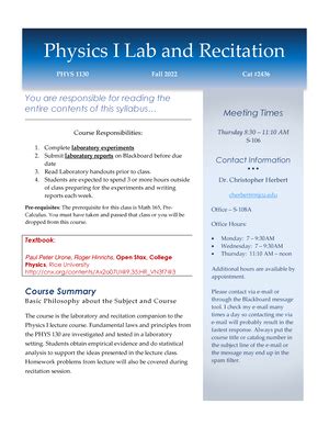 Phys I Exp 1 Error And Data Analysis Experiment 1 Page 1 Of 13