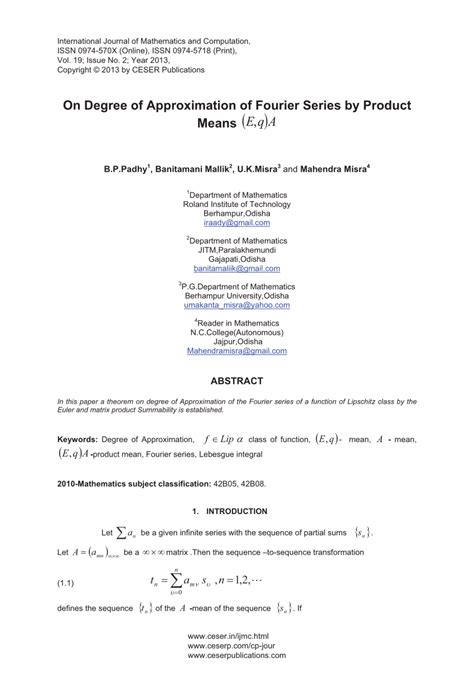 pdf on degree of approximation of fourier series by product means e q a
