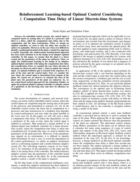 pdf reinforcement learning based optimal control considering l computation time delay of