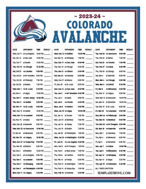 Colorado Avalanche Schedule