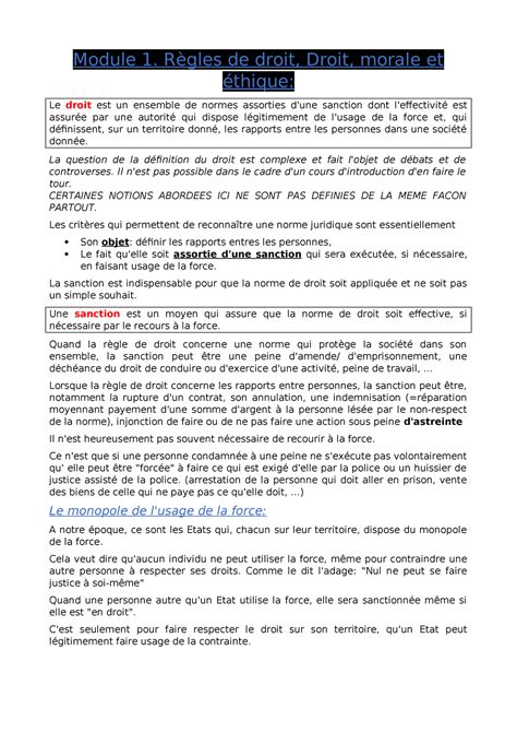 Fondement du droit Module 1 Règles de droit Droit morale et