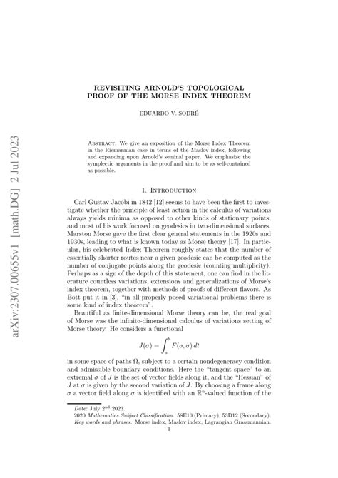 pdf revisiting arnold s topological proof of the morse index theorem