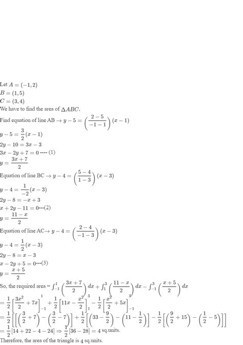 using integration find the area of the region bounded by the triangle whose vertices are 1
