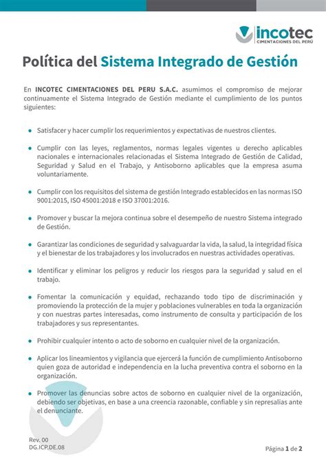 POLITICA DEL SISTEMA INTEGRADO DE GESTIÓN by Claudia Alvarez Issuu