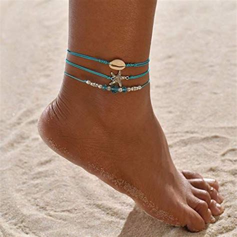 Sethexy Boho Geschichtet Fußkettchen Armbänder Perlen Muschel Anhänger