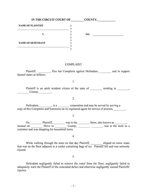 Complaint Personal Injury Fill Online Printable Fillable Blank