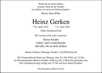 Traueranzeigen Von Heinz Gerken Nordwest Trauer De