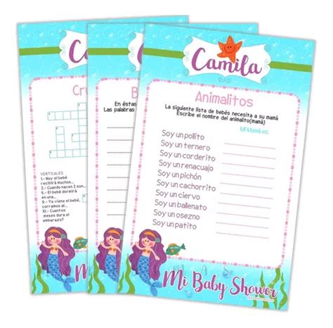 Juegos Baby Shower Sirena Sirenita Personalizado Imprimible En Venta En