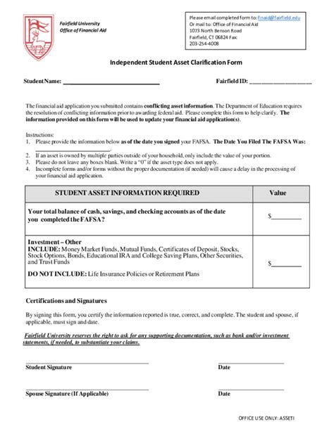 Fillable Online Fairfield UniversityIndependent Student Asset