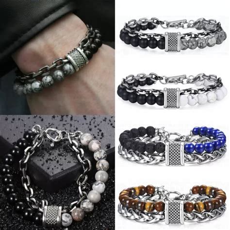 MODE PIERRE NATURELLE perles de lave œil de tigre bracelets hommes