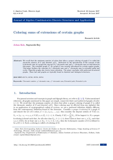 pdf coloring sums of extensions of certain graphs journal of algebra combinatorics discrete