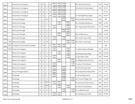 Horario del Periodo Agosto 2023 Enero 2024 Facultad de Psicología