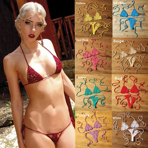 Crochet Knit Bikini Thong Women 2022 Handmade Crochet Lace Bikini Thong