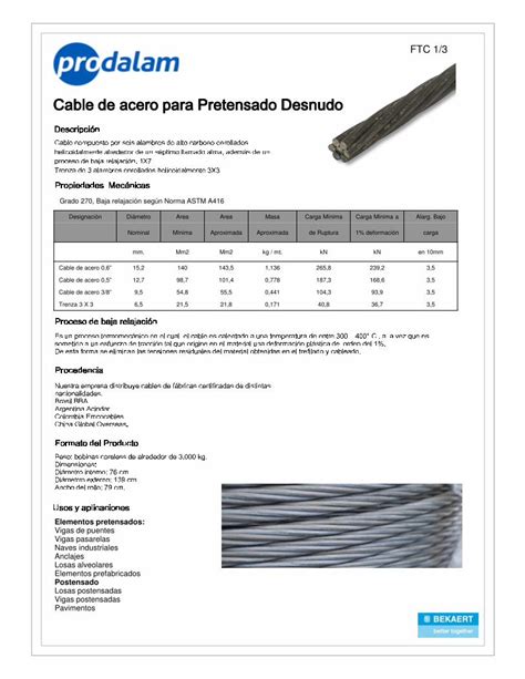 PDF Cable De Acero Para Pretensado Desnudo Prodalam Cl Losas