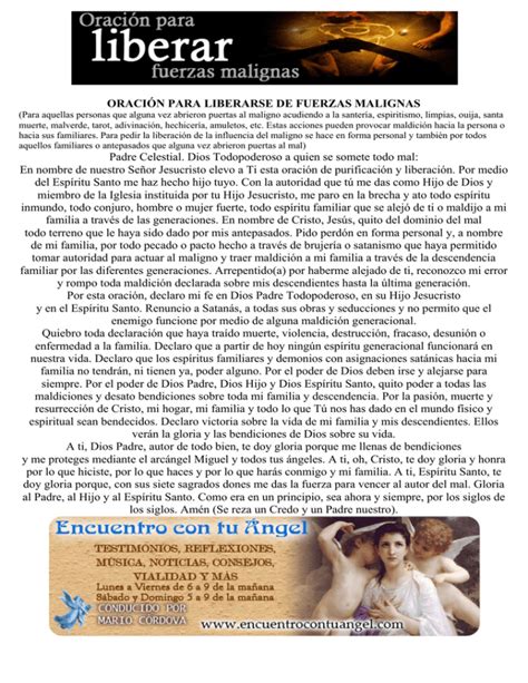 ORACIÓN PARA LIBERARSE DE FUERZAS MALIGNAS Padre