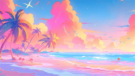 Colorful Summer Beach Desktop Wallpaper Summer Wallpaper 4K