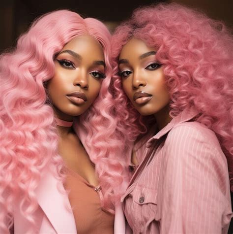 Premium AI Image Two Women With Pink Hair And Pink Wigs Are Posing