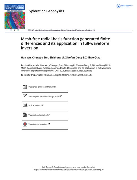 pdf mesh free radial basis function generated finite differences and its application in full