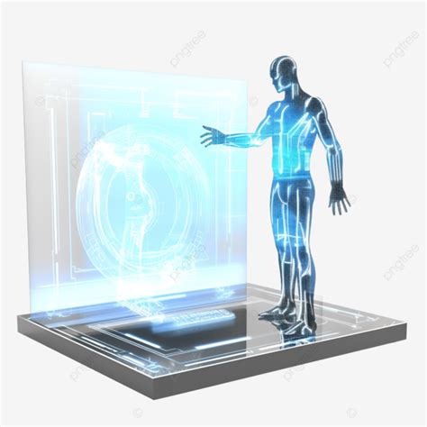 3d Illustration Work In Hologram Screen Hologram Screen Person PNG