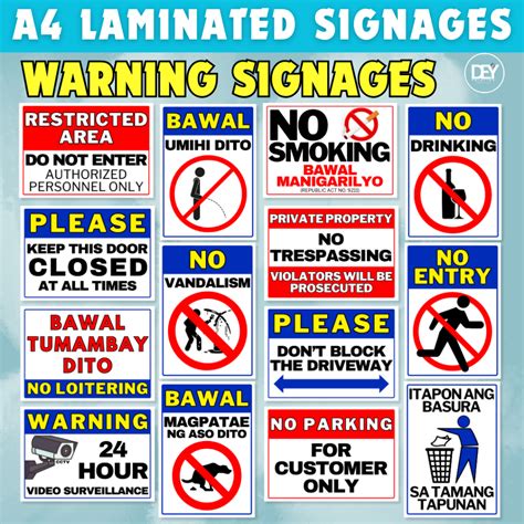 DEY Warning Laminated Signages CCTV No Parking Signage Bawal Umihi