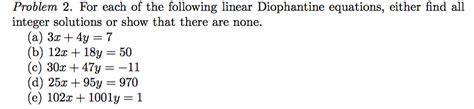 solved for each of the following linear diophantine