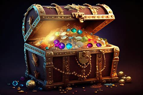 Treasure Chest Overflowing With Golden Coins And Jewels Stock