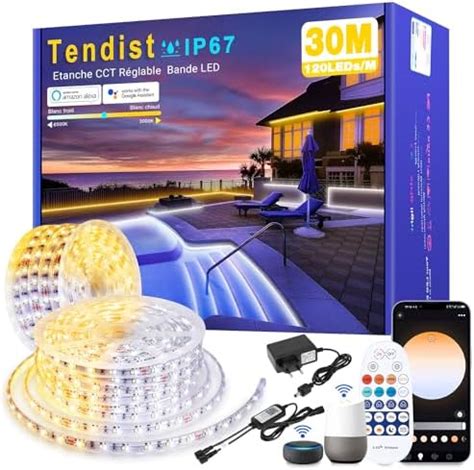 TENDIST Ruban Led Exterieur Etanche Blanc Froid à Blanc Chaud Graduable