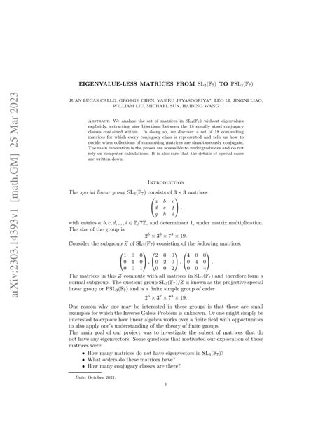 pdf eigenvalue less matrices from sl 3 mathbb{f} 7 to psl 3 mathbb{f} 7