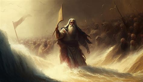 Éxodo de la biblia moisés cruzando el mar rojo Foto Premium