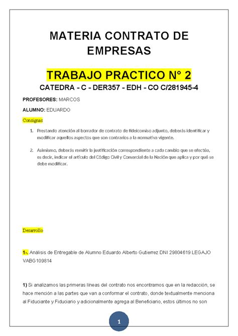 Tp Contrato De Empresas Explicacion Materia Contrato De Empresas